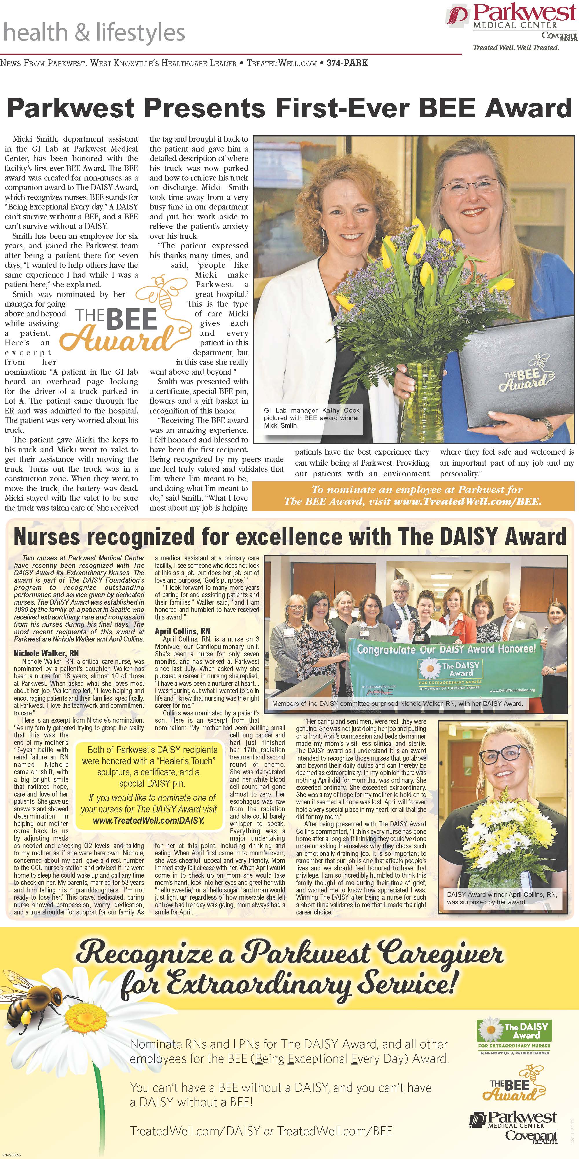 Parkwest presents first-eve BEE Award - Covenant Health